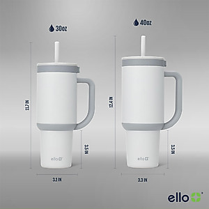 Ello Oasis 30 oz Tumbler with Handle & Retracting Straw | Reusable Insulated Stainless Steel Cup 100% Leakproof, Gifts for Teens Women Men | Keeps cold for 20 Hours, Cup Holder Friendly, Grayscale