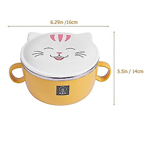 Stainless Steel Instant Noodle Bowl With Lid And Spoon Cartoon Bowl Multifunctional Soup Bowls Dinner Bowls for Home School