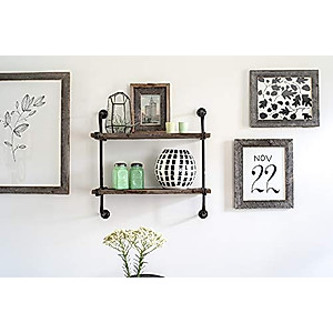 BarnwoodUSA Rustic Wooden Shelf with 2 Planks, Farmhouse Wall Ledge, Natural Weathered Gray