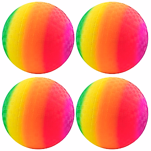 MIC MICSOA Playground Balls Kickballs 8.5 Inch, Rainbow Playground Ball Set for Kids and Adults, Dodgeball Kick Balls Handball for Indoor & Outdoor Schoolyard Games with Hand Pump(4 Pack)