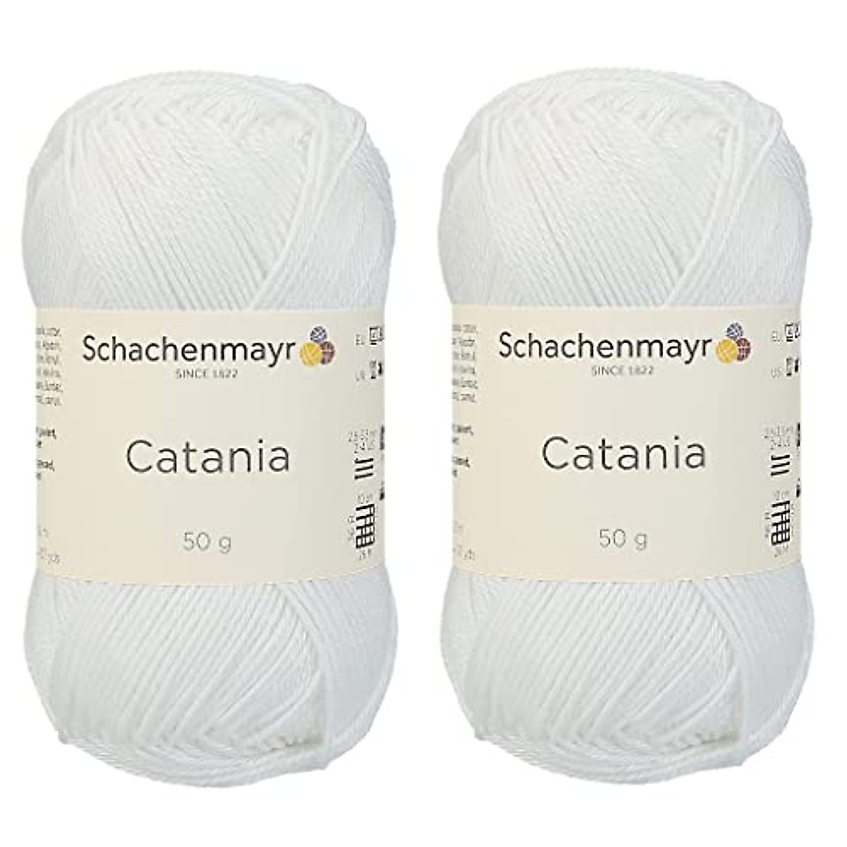 [ Set of 2 Skeins ] SMC Catania Originals 100% Mercerized Cotton Yarn, Total 3.52 Oz. Each 1.76 Oz (50g) / 136 Yrds (125 m) Amigurumi Yarn Fine-Sport 2 (106 White)