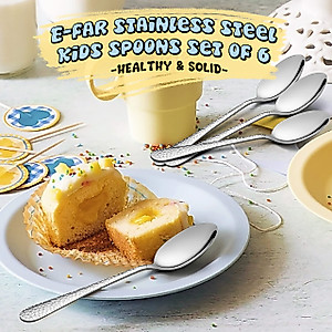 E-far Stainless Steel Kids Spoons, 6-Piece Toddlers Spoons Safe for Preschooler/Children, Hammered Adult look & Small Size, Rust Free & Dishwasher Safe