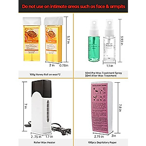 Waxer Ciker Roll On Wax Kit for Women and Men at Home Wax Roller Warmer 2 Honey Roll-On Wax Cartridge Refill Pre Wax Treatment Spray Lavender Oil Wax Remover 100 Non-Woven Wax Strips for Sensitive Skin Hair Removal Waxing Kit