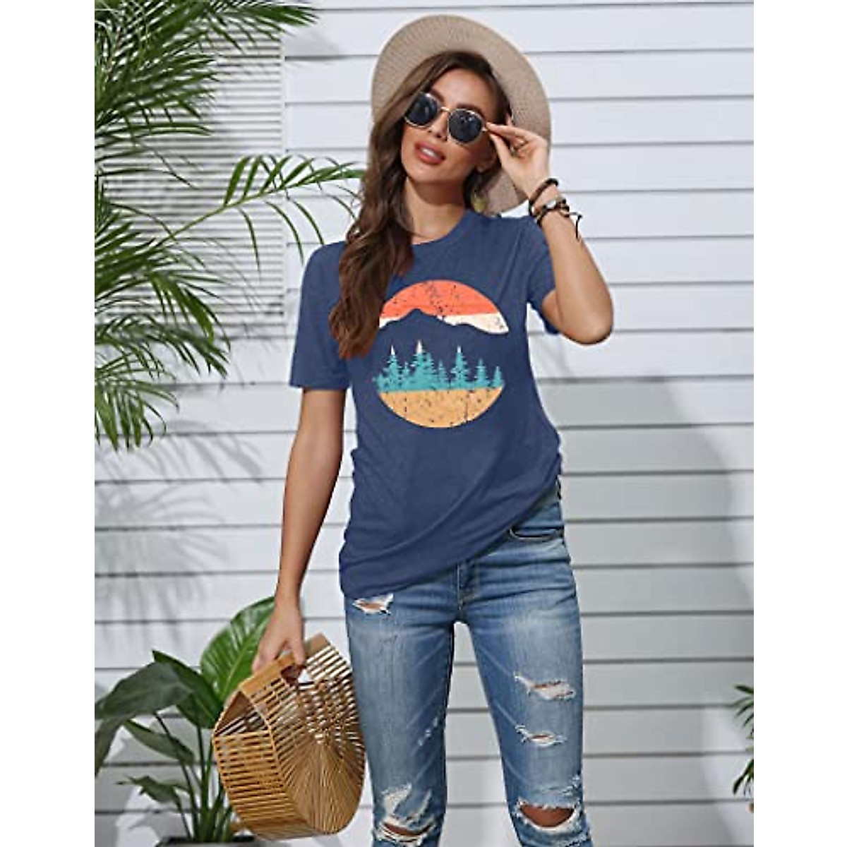 Adventure T-Shirt Women Mountain Hiking Workout T Shirt Casual Outdoor Athletic Short Sleeve Tee Tops Blue