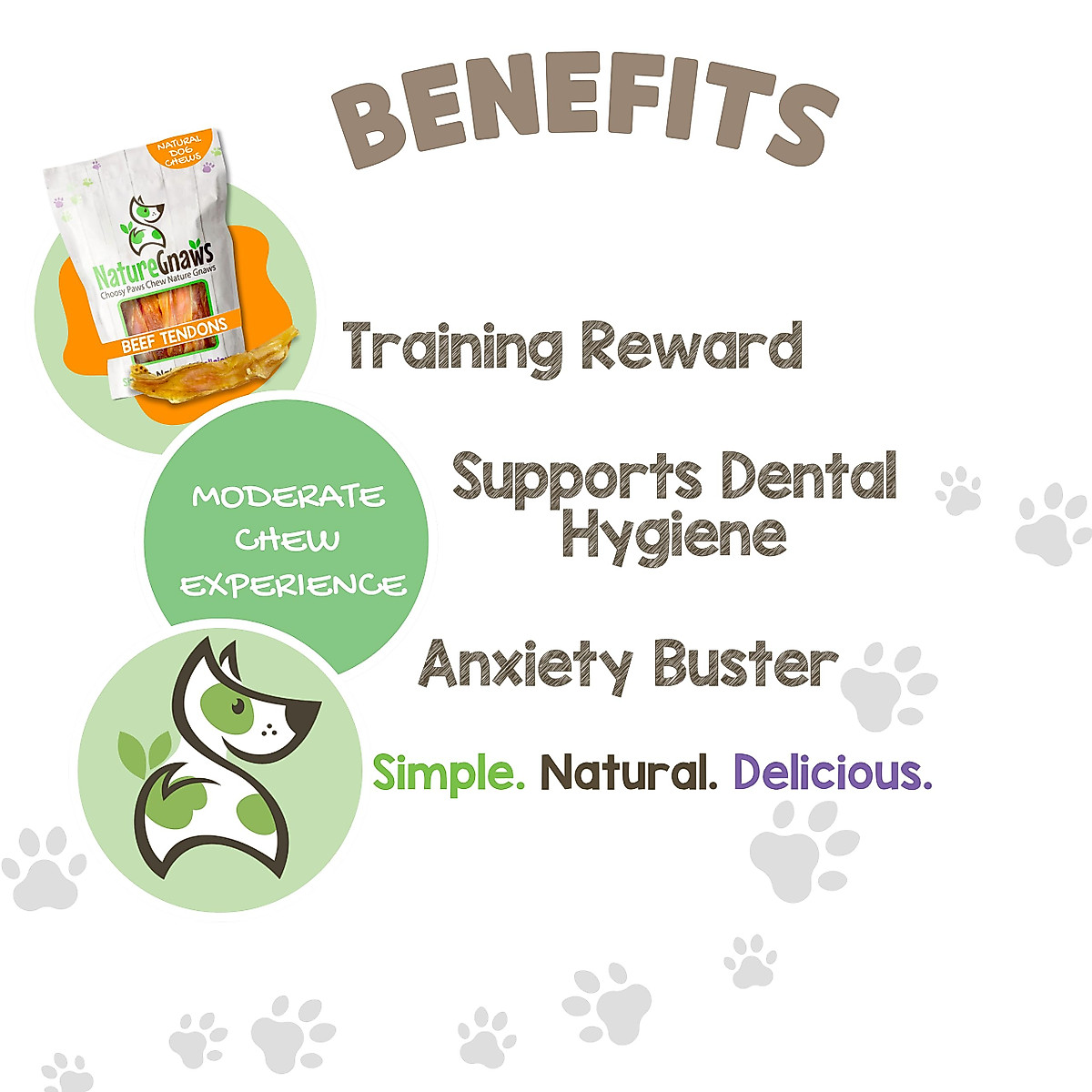 Nature Gnaws Beef Tendons for Dogs 4-5" (5 Count) - Mixed Thickness - Long Lasting for Small and Medium Dogs - Natural Beef Jerky Dog Chew Bones - Rawhide Free