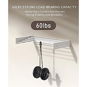 Upgrade Laundry Drying Rack Collapsible, Wall Mounted Drying Rack, Clothes Drying Rack, Retractable Drying Rack, 31.5" Wide, 13.2 Linear Ft, 5 Aluminum Rods (31.5'' Wide with 6 Hooks)