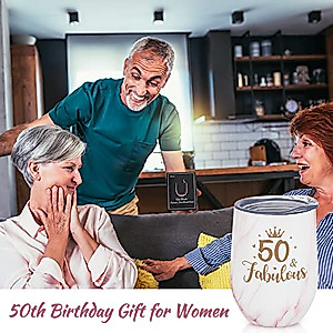 LiqCool 50 Birthday Gifts for Women, Gifts for Women Turning 50, 50 Birthday Gifts for Mom Aunt Grandma Sister Friends Coworkers, 50 and Fabulous 12oz Wine Tumbler