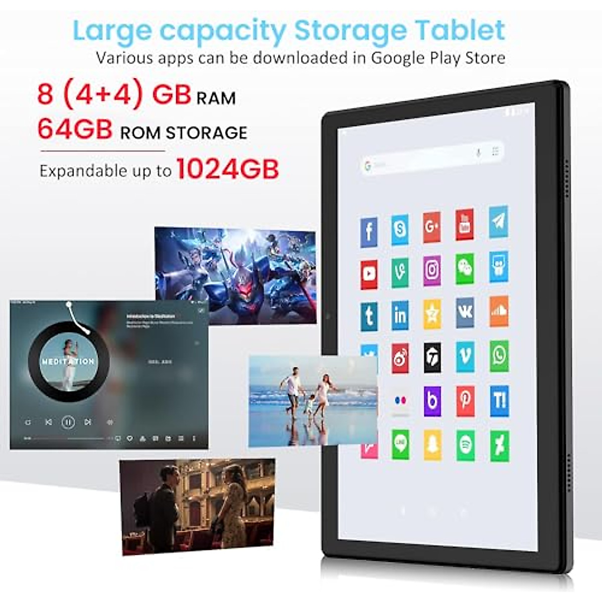 2024 Tablet Android Tablet Octa-Core Processor 64GB Storage 1TB Expandable, 2+8MP Dual Camera, Tablets PC