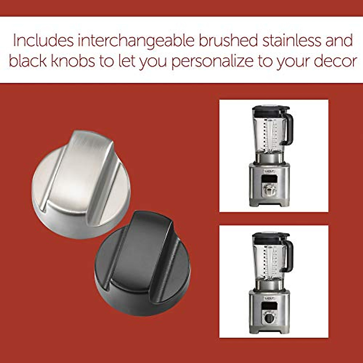 Wolf Gourmet High-Performance Blender, 64 oz Jar, 4 Program Settings, 12.5 AMPS, Blends Food, Shakes and Smoothies, Silver Knob with Black Knob Accessory, Stainless Steel (WGBL120SR)