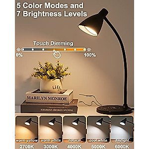 KAiSnova Desk Lamp with Wireless Charger & USB Charging Port, 60 LED Desk Lamps for Home Office, 5 Color & 7 Levels Brightness Touch Control Table Lamp, Gooseneck Desk Lamps for Bedroom Bedside Dorm