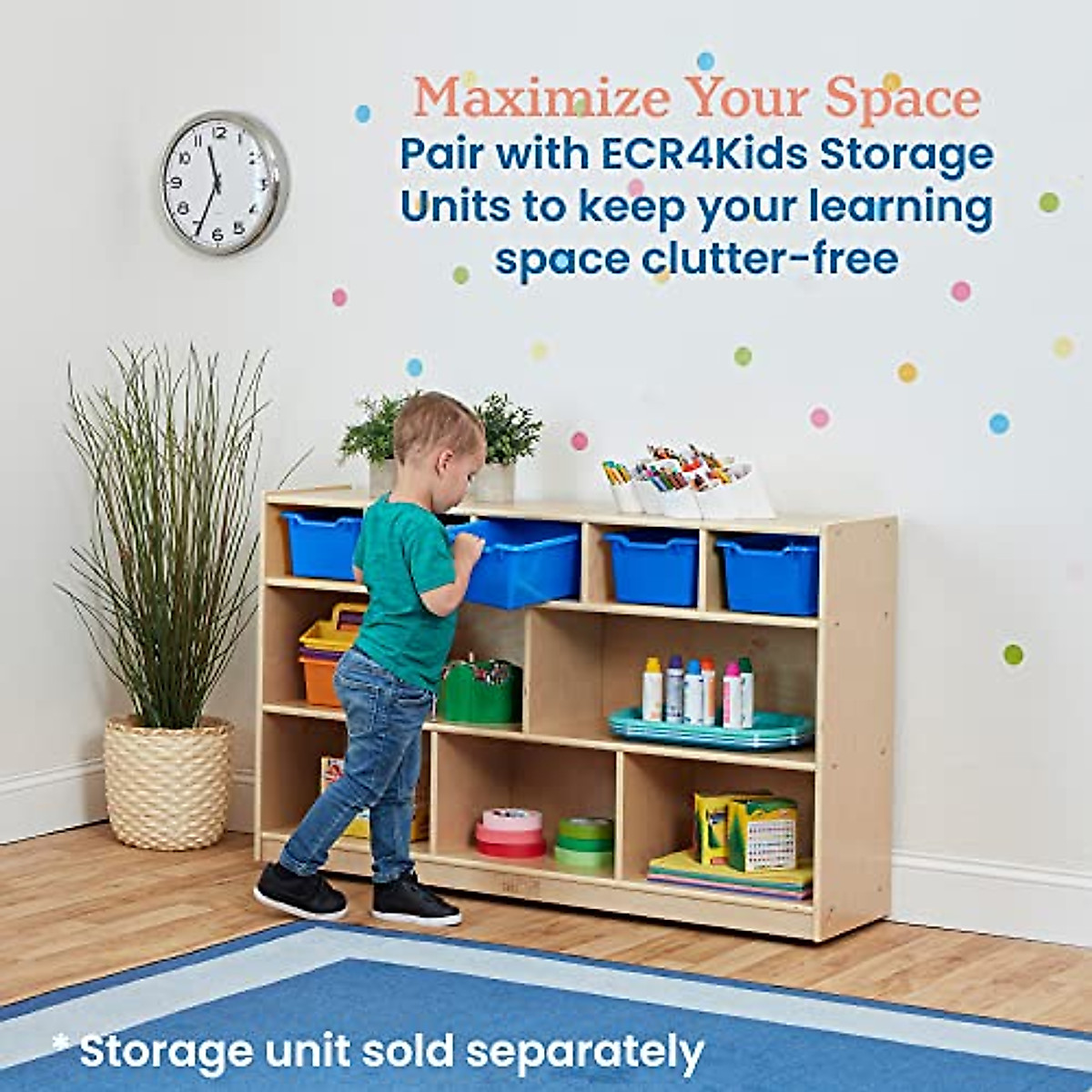 ECR4Kids Scoop Front Storage Bin, Multipurpose Organization, Blue, 5-Piece