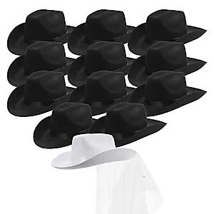 Cowgirl Hats Party Pack | Bride White Cowboy Hat and Black Hats | Women's Bachelorette Party (black, 12 pack)