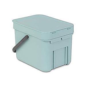 Brabantia Sort & Go Food Waste Trash Can (1.6 Gal / Mint) Small Countertop Kitchen Compost Caddy with Handle & Removable Lid, Easy Clean, Fixtures Included for Wall/Cupboard Mounting