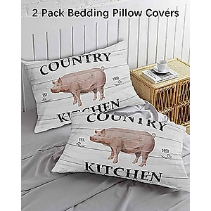 Edwiinsa Farmhouse Pig Pillow Covers Standard Size Set of 2 20x26 Bed Pillow, Farm Animals Rustic Oil Painting Wooden Plush Soft Comfort for Hair/Skin Cooling Pillowcases with Envelop Closure