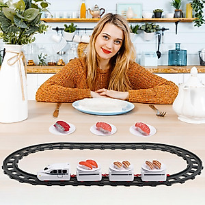 TOYANDONA Sushi Train Set Rotating Table Food Train Battery Powered Electric Train Toy Under Christmas Tree Train Track for Kids Boys Girls White