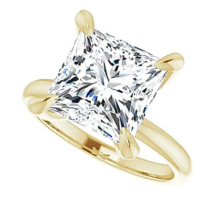 Handmade Moissanite Engagement Ring 4 Carats Princess Cut Moissanite Solitaire Wedding Bridal Rings for Women (925 Silver (Yellow Gold Plated))
