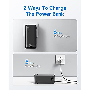Portable Charger with Built-In Cables and AC Wall Plug,VRURC 10000mAh Phone Charger,5 Output & 2 Input LED Display External Battery Pack,Ultra Slim USB C Power Bank Compatible with Smart Devices-Black