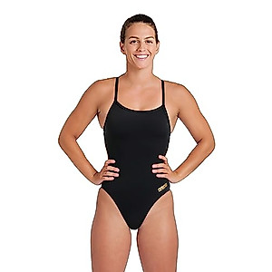 ARENA Women's Standard 50th Anniversary Solid Challenge Team Swimsuit, Black/Gold