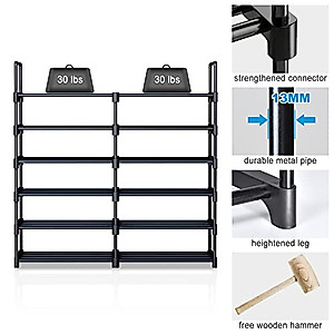 Samhe 6 Tiers Shoe Rack, 24 Pairs Shoes Boots Storage Organizer Stackable Metal Stand Shelf for Closet Entryway Hallway, Black