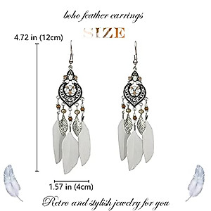 VFlowee Bohemian Earrings Feather Tassel Silver Ethnic Drop Earrings Retro Boho Dangle Earring Bead Women Teen Girls Jewelry for Birthday Party Gifts