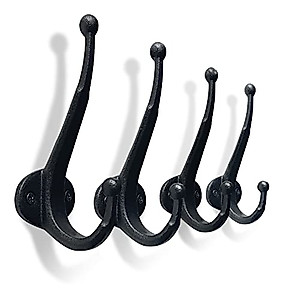 NACH Modern Double Prong Wall Hooks - Heavy Duty Decorative Black Hooks for Mudroom, Coat & Hat Rack, Towel Racks for Bathroom - Wall Mount Cast Iron Hooks - 4 Pack, 1.8x2.0x5.0 in, KE-NH-898