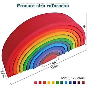 SHIERDU Wooden Rainbow Stacking Toy, 12-Piece Wooden Building Block Set, Wooden Building Block Nesting Puzzle, Early Childhood Matching Education and Learning Montessori Toys 3 4 5 6 Years Old