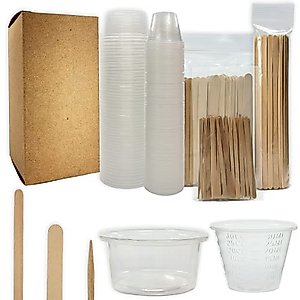NSI Epoxy Resin Mixing Kit: 150 Plastic Cups and 150 Wood Sticks; 300 Piece Assortment of Disposable 1 oz and 1.5 oz Plastic Mixing Cups and Assorted Mixing Sticks.