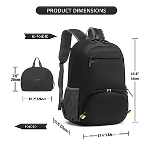 MRPLUM 30L Rucksack Foldable Ultralight Packable Backpack, Unisex Durable Handy Daypack for Travel & Outdoor Sports Durable & Waterproof (Black)