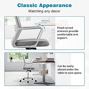 Ergonomic Home Office Chair – Rolling Desk Chair with Lumbar Support and Armrest, Height Adjustable Breathable Mesh Chair, Mid Back Executive Task Chair with Padded Seat and Tilt Function
