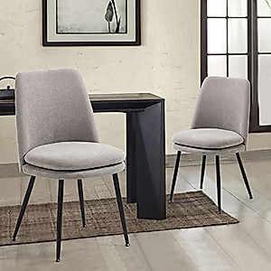 DRAGON GATE Modern Upholstered Dining Chairs Set of 2 with Seat Cushion, Armless Side Chair with Metal Legs for Dining Room Kitchen, Living Room (Fabric Light Gray 2PCS)