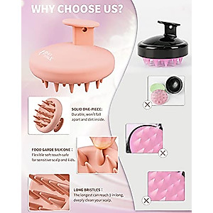 BEAUTLOHAS. Silicone Scalp Massager Shampoo Brush, Shower Scalp Scrubber with Soft Bristles, Scalp Brush for Hair Growth & Dandruff Treatment, Wet Dry Hair Massager for All Hair Types of Women (Pink)