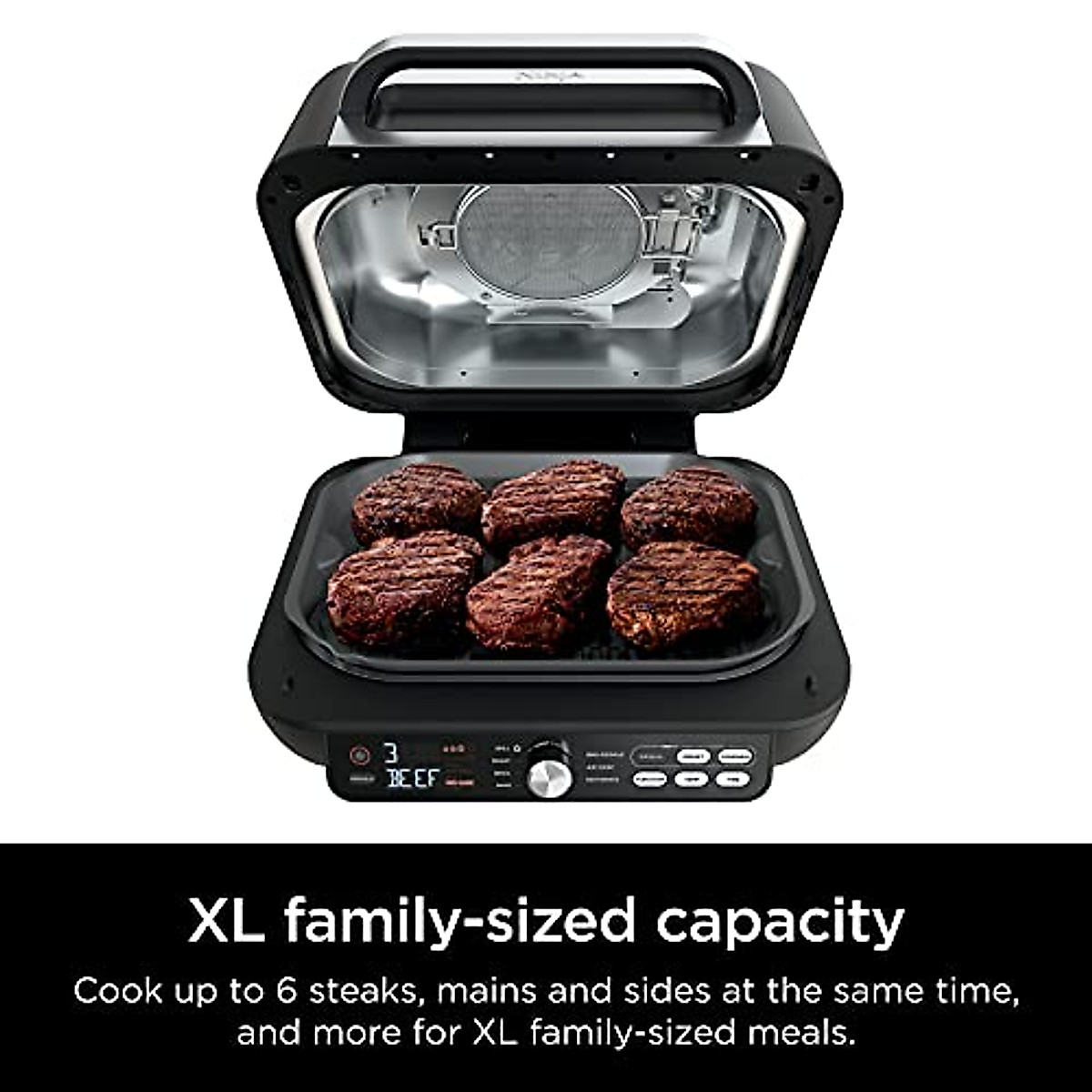 Ninja IG651 Foodi Smart XL Pro 7-in-1 Indoor Grill/Griddle Combo, use Opened or Closed, with Griddle, Air Fry, Dehydrate & More, Pro Power Grate, Flat Top Griddle, Crisper, Smart Thermometer, Black
