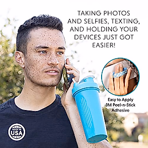 Phone Grip for Most Smartphones and Mini Tablets, Blue Hawaii Design Colored Elastic Strap with Light Blue Base, LH-01-BlueHawaii