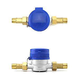 QWORK Water Meter, 1/2" NPT 304 Stainless Steel Cold Water Flow Meter with Pulse Output, for Garden and Home Use, Includes 2 pcs 1/2"NPT Thread Adapter