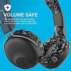 JLab JBuddies Play Gaming Wireless Kids Headset, Black, 22+ Hour Bluetooth 5 Playtime 60ms Super-Low Latency for Mobile Gameplay, Retractable Boom Mic, AUX Cord Compatible w/Gaming Consoles
