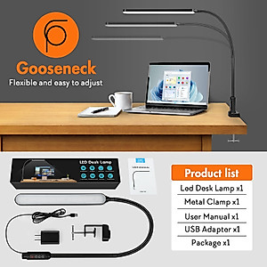 BIENSER LED Desk Lamp with Clamp, Super Bright, 11 LED Lights, 5 Color Modes, Flexible Gooseneck, Eye-Caring, Black, Metal & Silicone, Office Reading Lamp