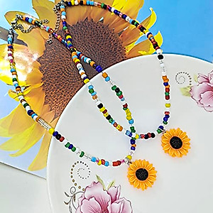 BFF Necklace For Women 2 - Handmade Colourful Beaded Charm Necklace Friendship Necklace Best Friend Necklace Jewellery Gift For Women Teenage Girls (Sunflower)