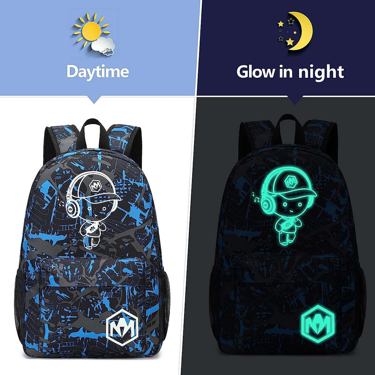 Bluboon School Backpack for Boys Teens Bookbag Travel Daypack Kids Girls Lunch Bag Pencil Case (Blue-3pcs)