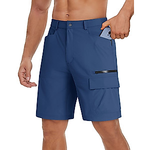 TACVASEN Mens Hiking Cargo Shorts Outdoor Casual Ligtweight Quick Dry Water Resistat Breathable Fishing Camping Shorts Blue, 36