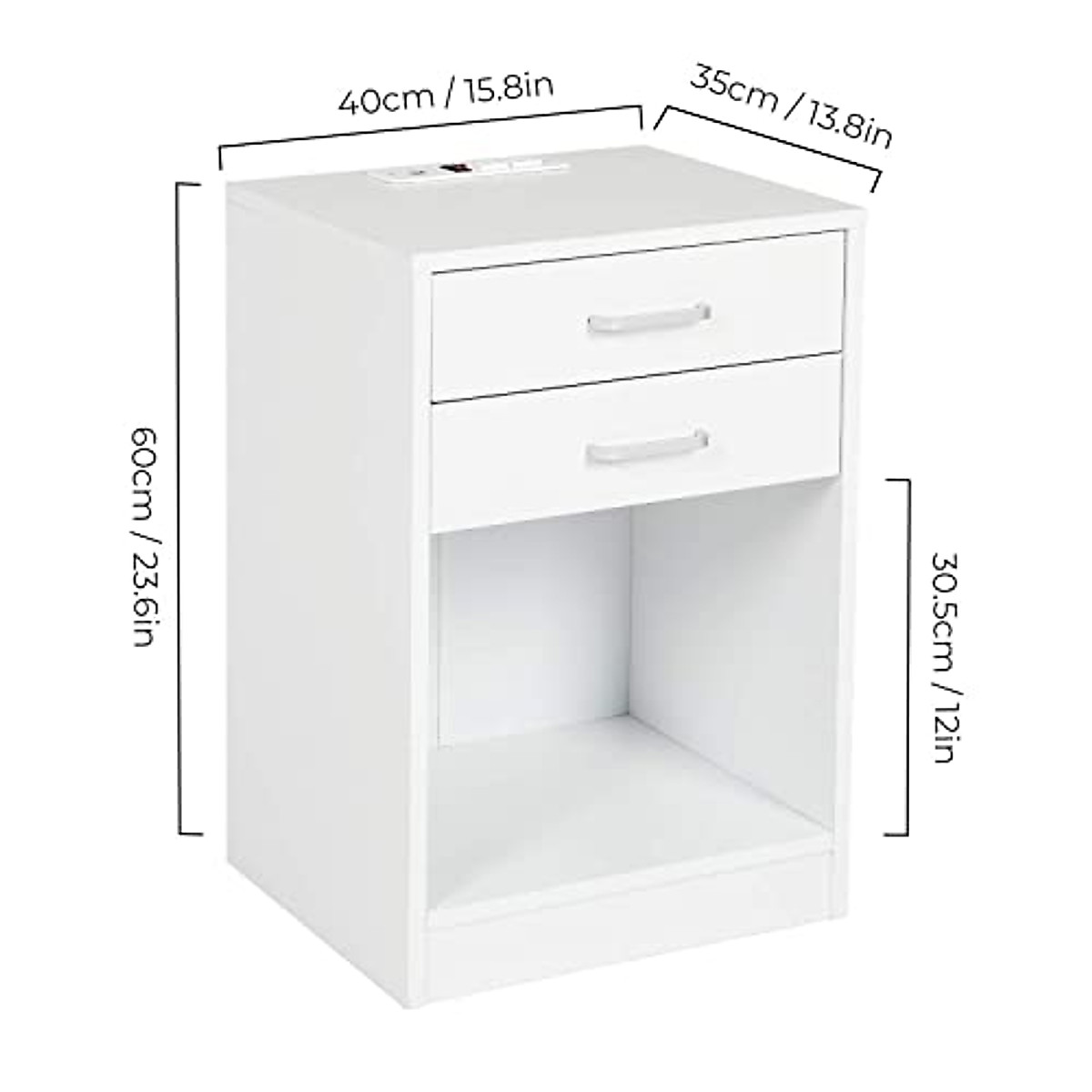 Tiptiper Nightstand Set of 2 with Charging Station, White Night Stands for Bedroom, End Table Side Stand Cabinet, Bedside Table with Drawers