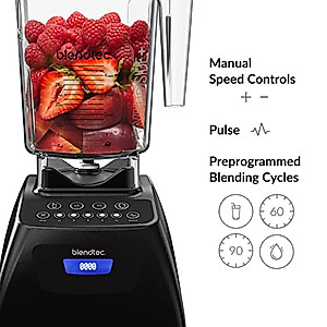 Blendtec Classic 575 Blender, 90 oz WildSide+ Jar, and Spoonula Spatula - Kitchen Blender Bundle - Black