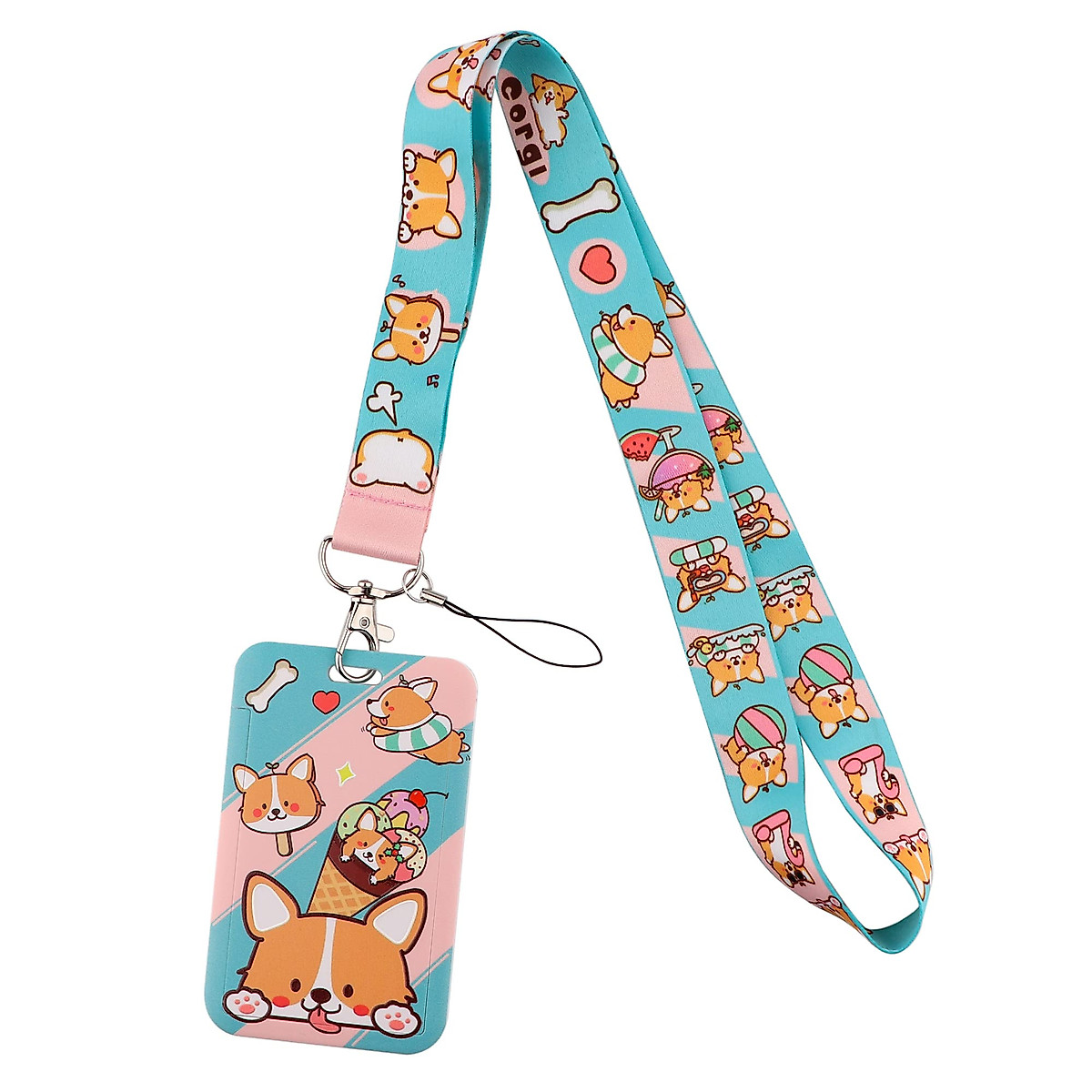 Cute Corgi ID Badge Holder with Lanyard, Kawaii Lanyard for ID Badges Kids Women Keychain with Clip for Keys
