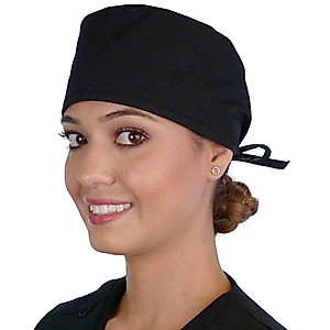 Sparkling EARTH Solid Black Unisex Classic Surgical Style Scrub Working Cap - 100% Cotton - Made in The USA!