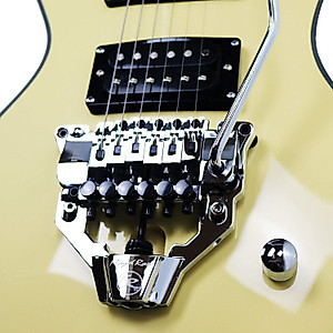 GoDpsMusic 6 String Sawtooth Heritage 24 Fret Guitar with Floyd Rose FRX System, Gig Bag, Right, Antique White with Accessories (ST-H70-FRX24-ATQWH-KIT)