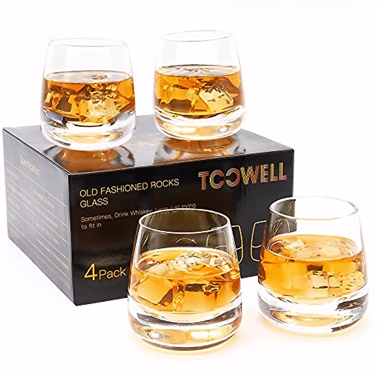 TOOWELL Old Fashioned Whiskey Glass Set of 4 Cocktails Glasses for Scotch Bourbon Liquor and Cocktail Drinks Heavy Base 9OZ Rocks Glasses Perfect for Manhattans Valentines Anniversary Day Gifts