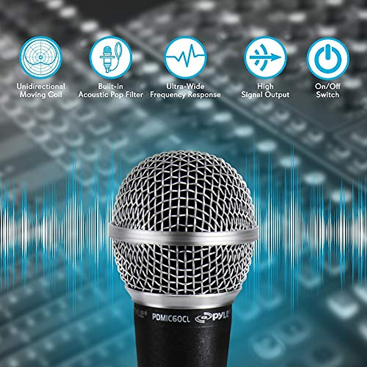 Pyle Professional Dynamic Vocal Microphone - Moving Coil Dynamic Cardioid Unidirectional Handheld Microphone with ON/OFF Switch Includes 15ft XLR Audio Cable to 1/4'' Audio Connection - PDMIC59,Black