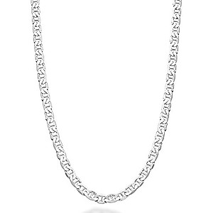 Miabella Solid 925 Sterling Silver Italian 4mm Diamond-Cut Solid Flat Mariner Link Chain Necklace for Women Men, Made in Italy (Length 22 Inches)