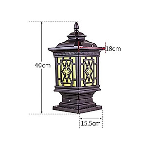 MODEBHD Column Lamp Brown Chinese Retro Rustproof Aluminum Metal Exterior Lamp Vintage Square Outdoor IP44 Waterproof Post Light Fixtures E27 Garden Wall Patio Pillar Lamp Stigma Light