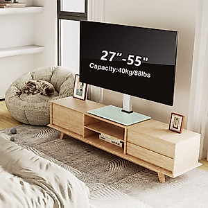 FITUEYES Universal TV Stand White for 27-55 Inch TV - Table Top TV Stand Mount with Glass Base, Pedestal TV Mount Stand for Bedroom, Living Room, Height Adjustable, Holds 88lbs