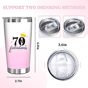 Unipinkart 70th 1945 Birthday Gifts for Women, 70 Year Old Birthday Gifts for Her, 70th Birthday Decorations for Woman Turning 70, 70 and Fabulous 20 OZ Stainless Steel Tumbler Cup
